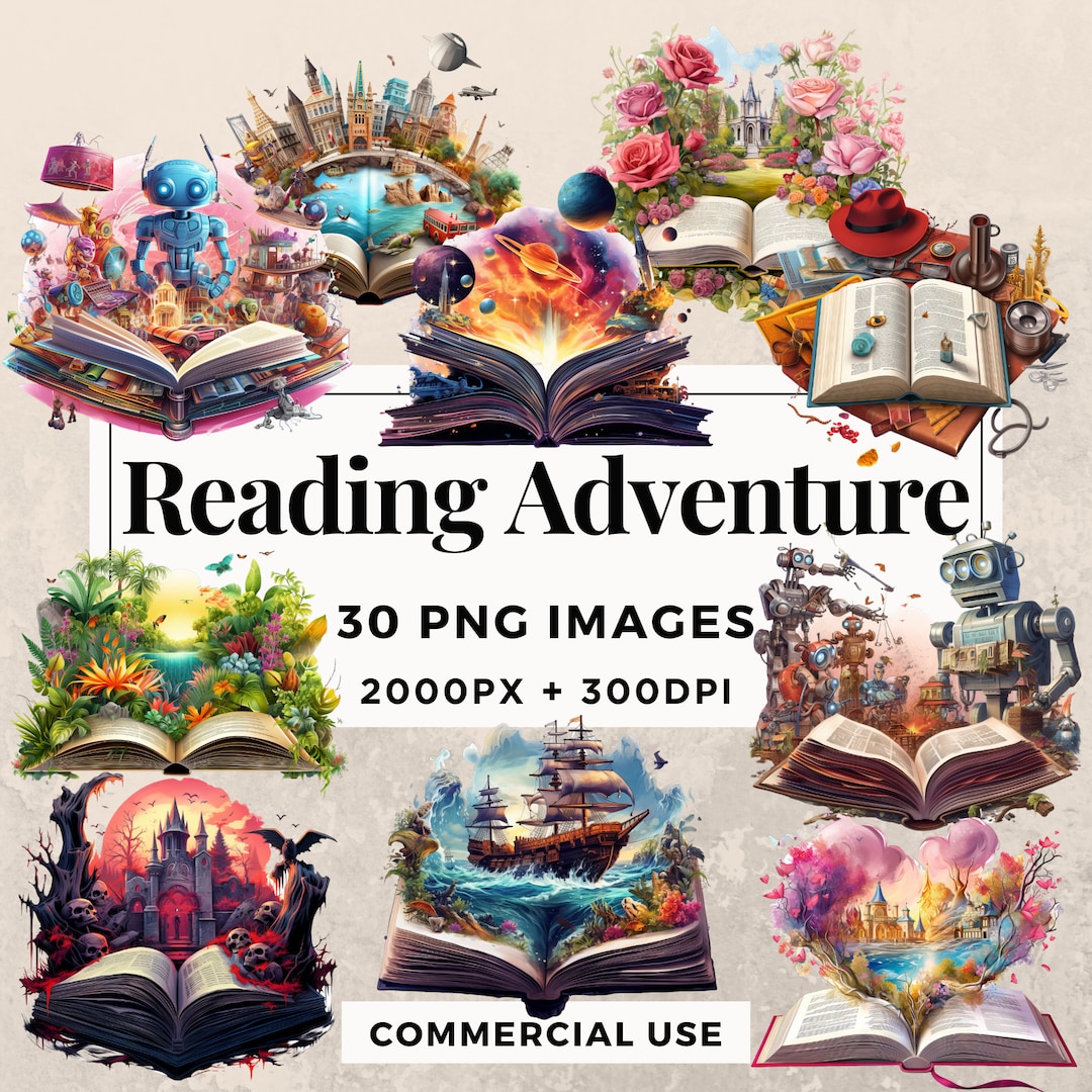 30 Reading Adventure Clipart Pack INSTANT DOWNLOAD 30 Reading and ...