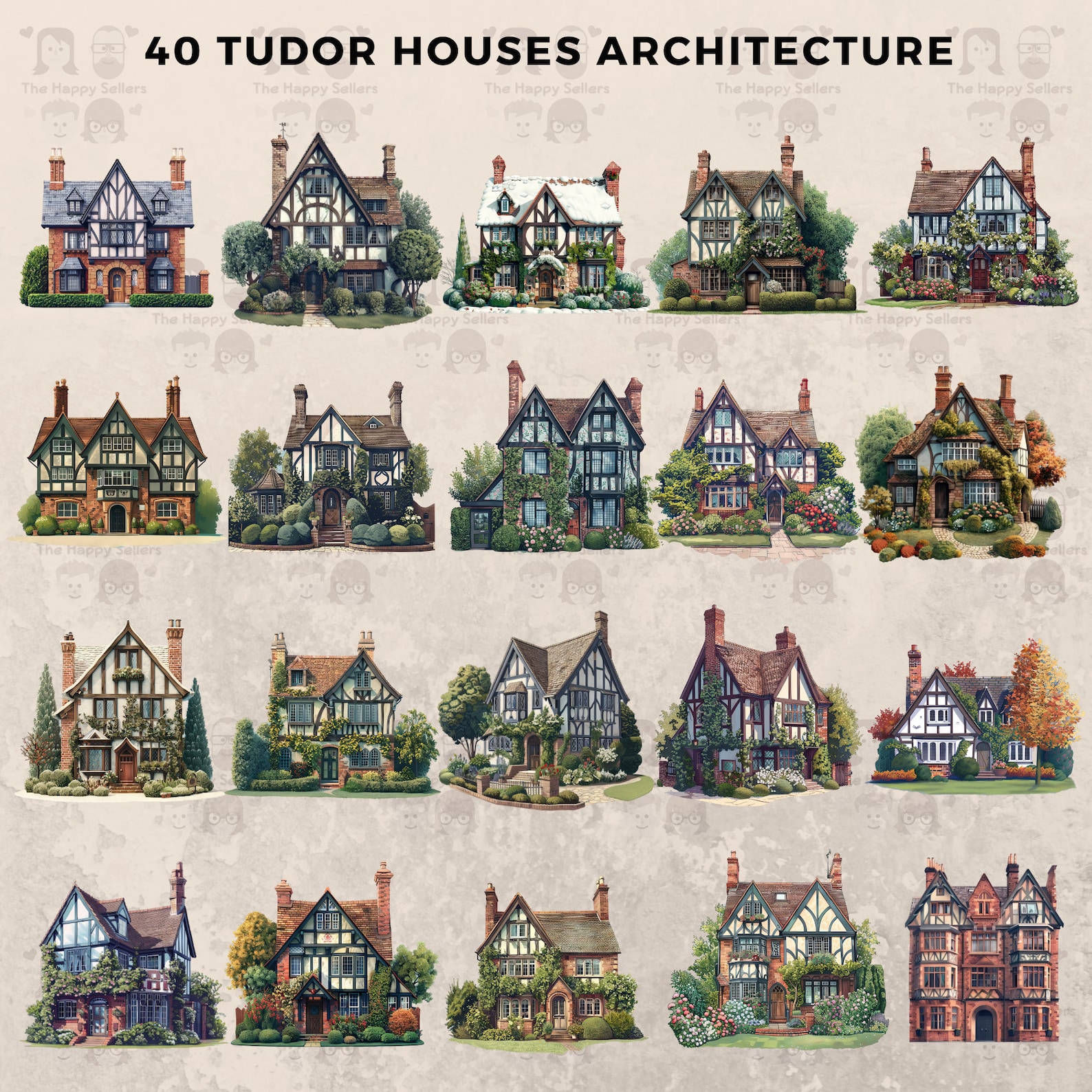 40 Tudor Houses Clipart Pack INSTANT DOWNLOAD 40 Architecture ...