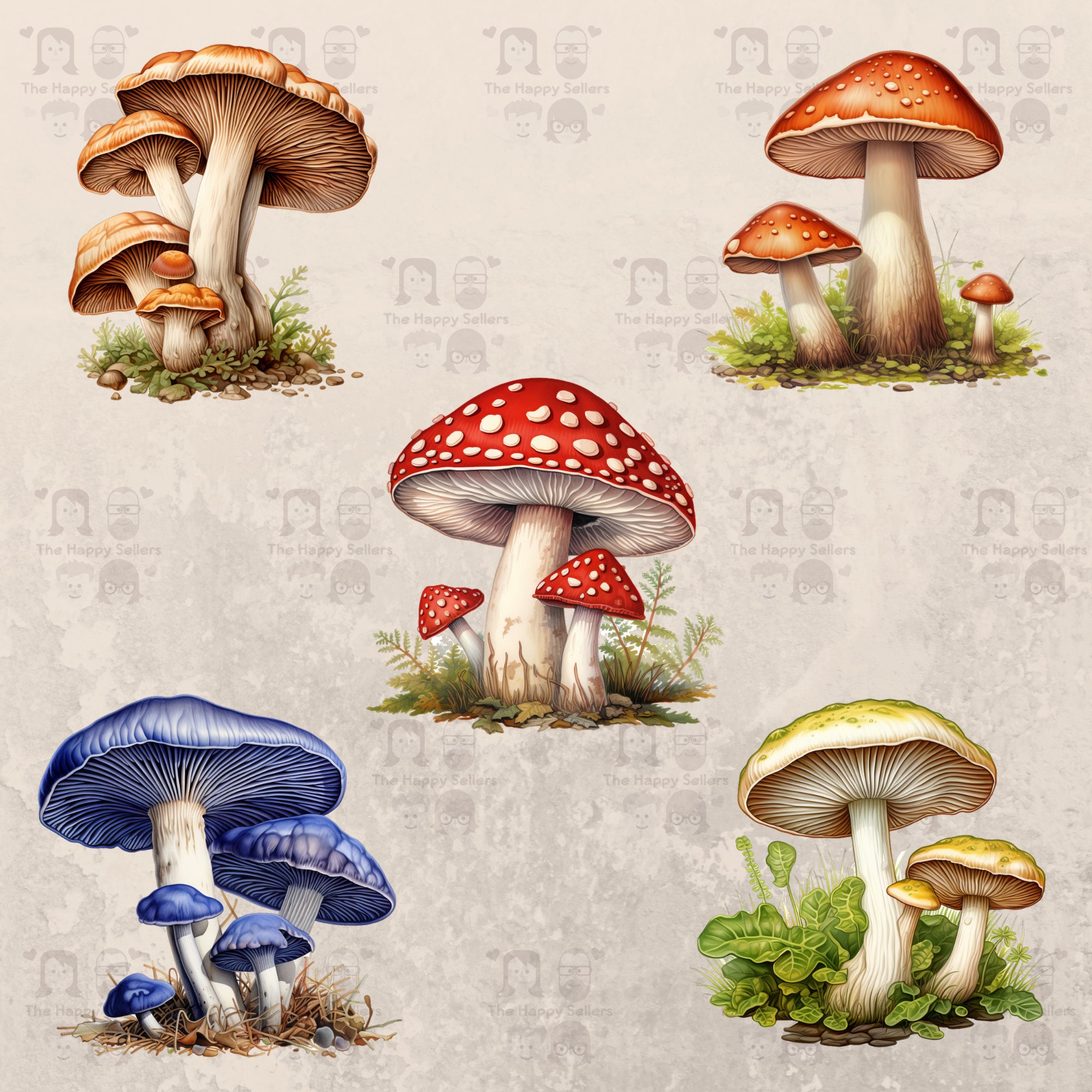 20 Realistic Mushrooms Clipart Pack INSTANT DOWNLOAD 20 Detailed ...