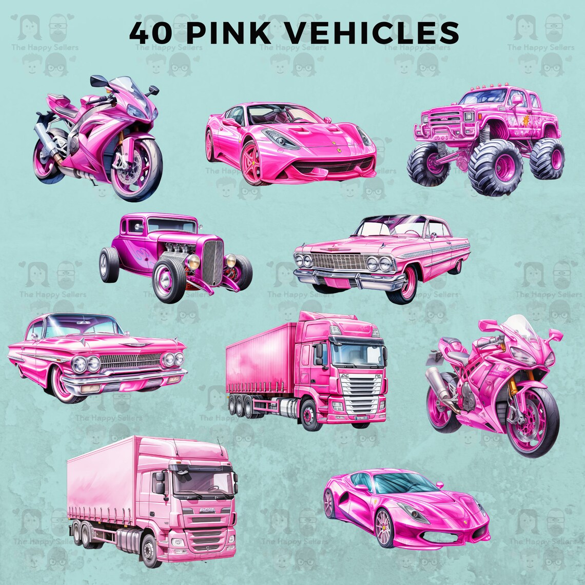 40 Pink Vehicles Clipart Pack INSTANT DOWNLOAD 40 Pink Vehicle ...