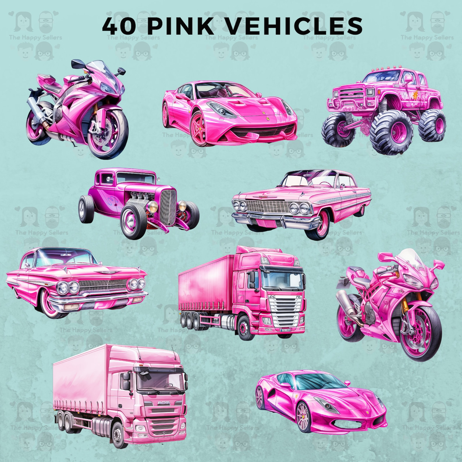 40 Pink Vehicles Clipart Pack INSTANT DOWNLOAD 40 Pink Vehicle ...