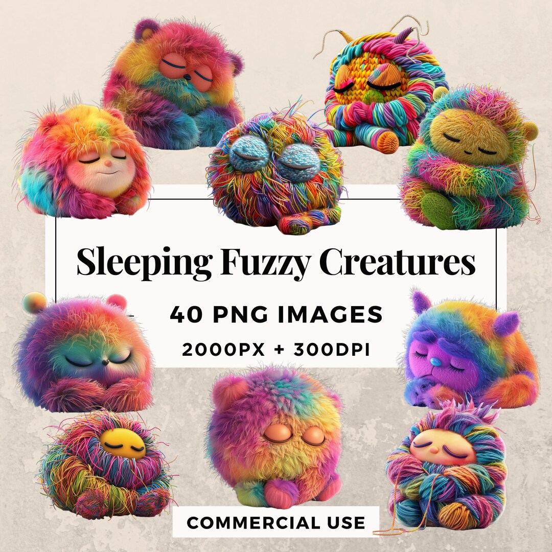 40 Sleeping Fuzzy Creatures Clipart Pack - INSTANT DOWNLOAD, PNG ...