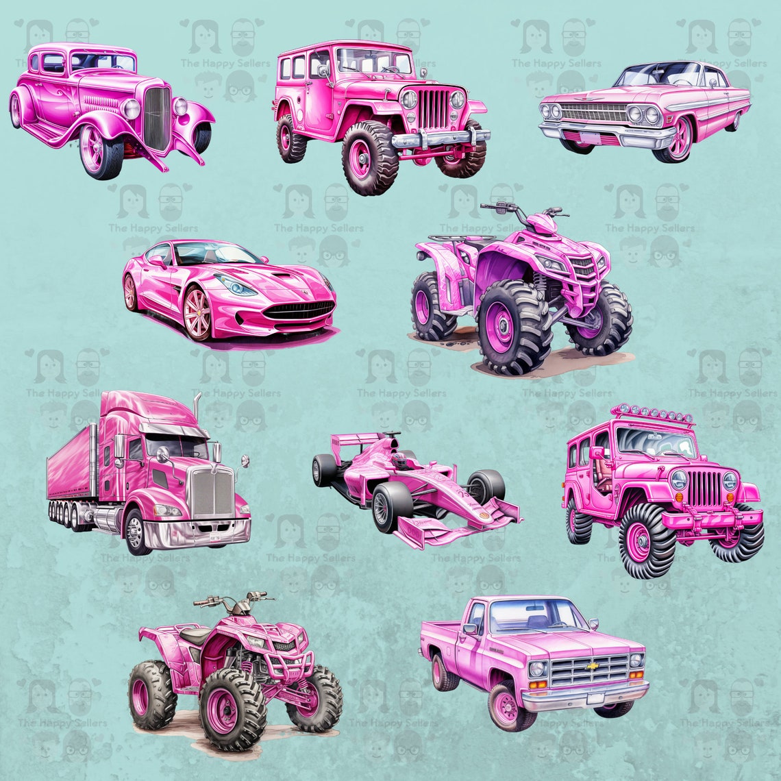 40 Pink Vehicles Clipart Pack INSTANT DOWNLOAD 40 Pink Vehicle ...