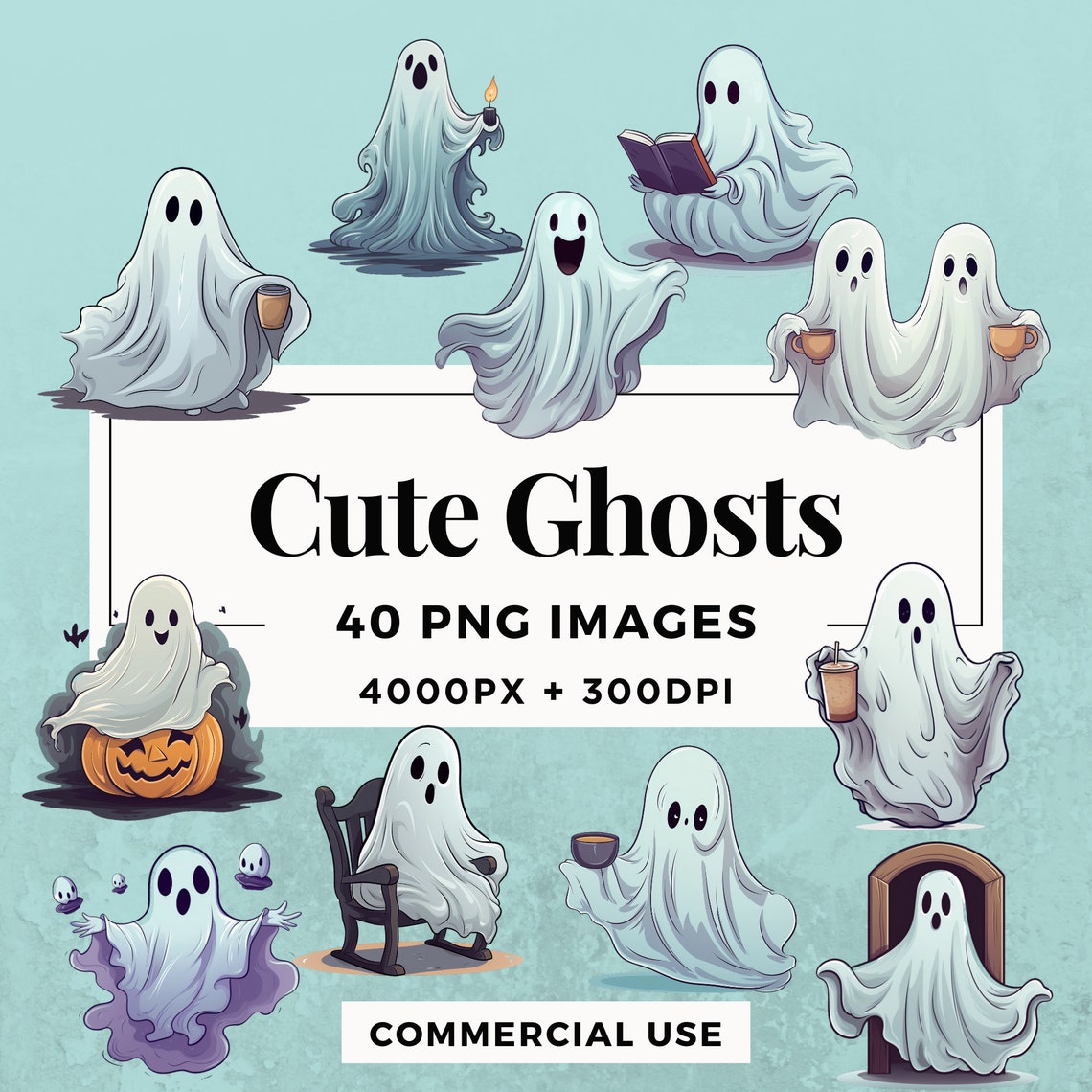 40 Cute Ghosts Clipart Pack INSTANT DOWNLOAD 40 Adorable Ghost - Etsy