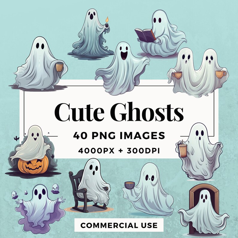 40 Cute Ghosts Clipart Pack INSTANT DOWNLOAD 40 Adorable Ghost - Etsy