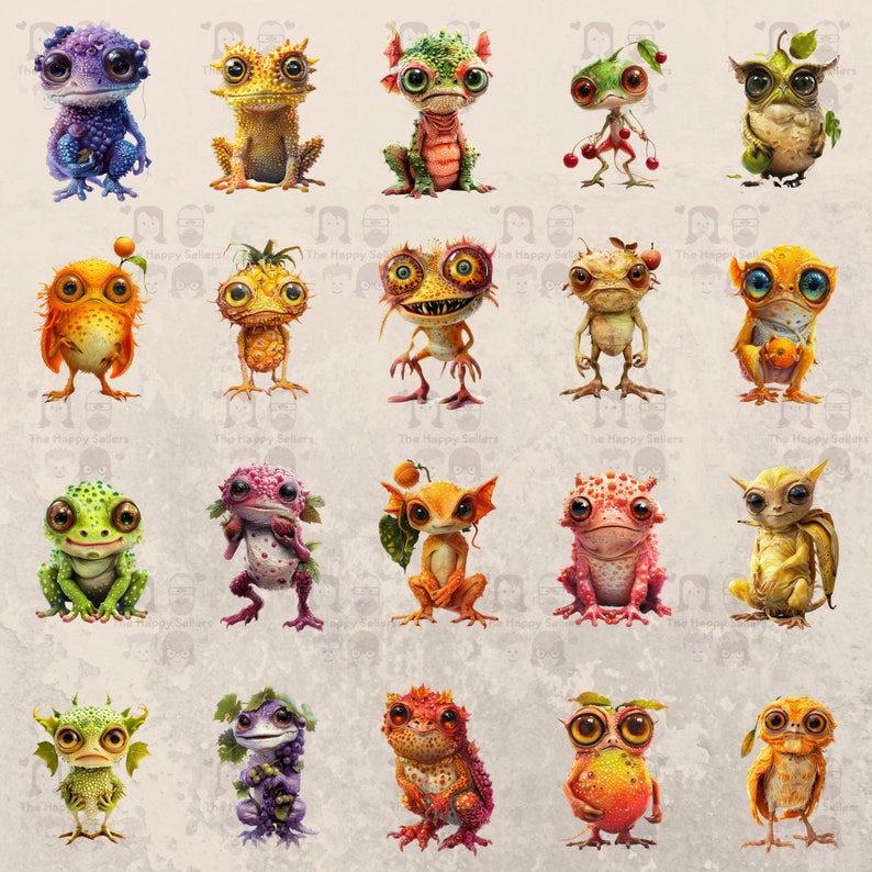 60 Fantasy Fruity Creatures Clipart Pack INSTANT DOWNLOAD 60 Fruit ...