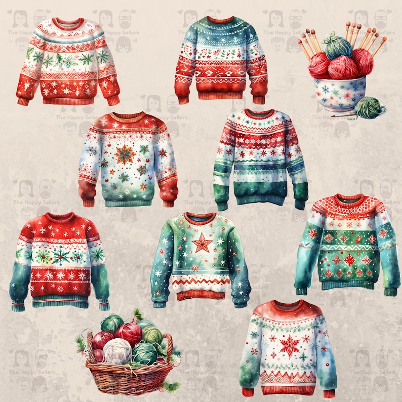 30 Christmas Sweaters Clipart Pack INSTANT DOWNLOAD 30 Holiday Sweater ...