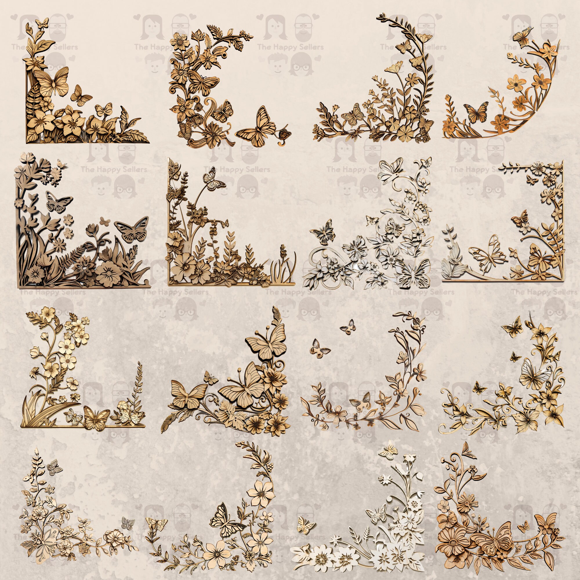 25 Flowery Woodcut Corner Designs Clipart Pack INSTANT DOWNLOAD 25 ...