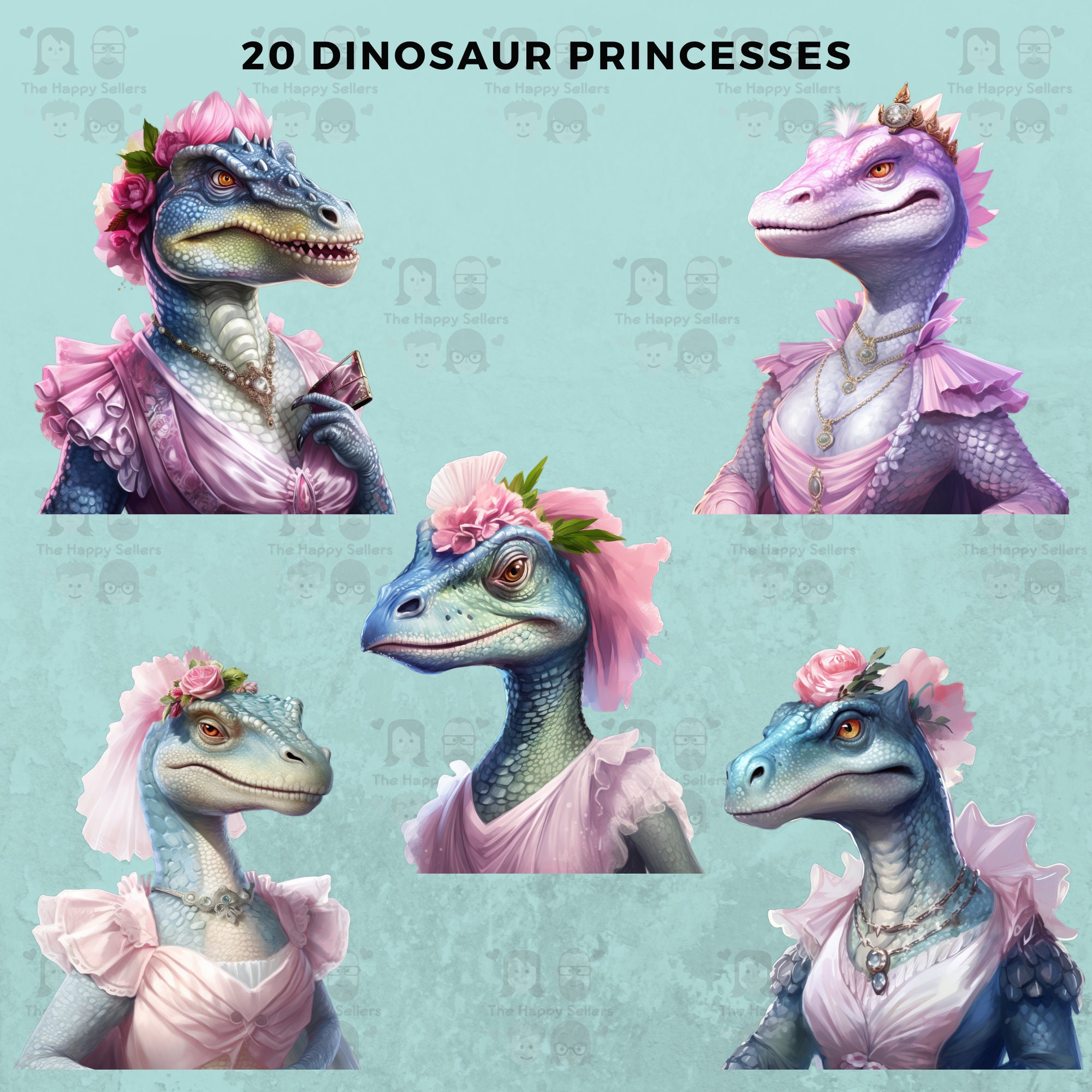 20 Dinosaur Princesses Clipart Pack INSTANT DOWNLOAD 20 - Etsy