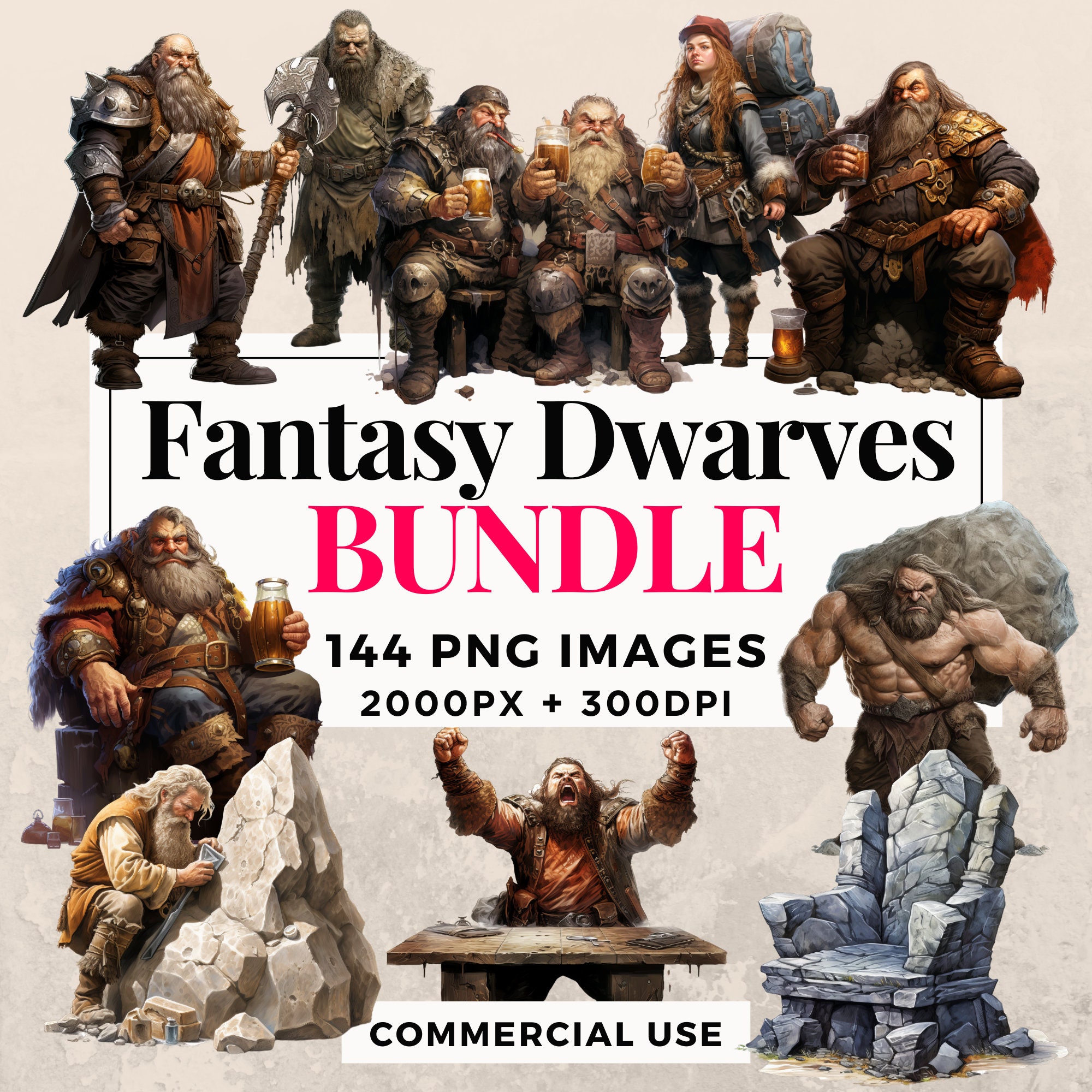 144 Fantasy Dwarves Clipart Bundle Instant Download, Dwarf ...