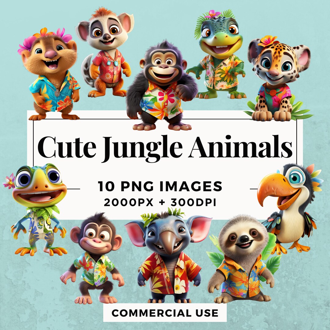10 Cute Jungle Animals Clipart Pack INSTANT DOWNLOAD 10 Jungle Animal ...