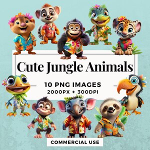 10 Cute Jungle Animals Clipart Pack INSTANT DOWNLOAD 10 Jungle Animal ...