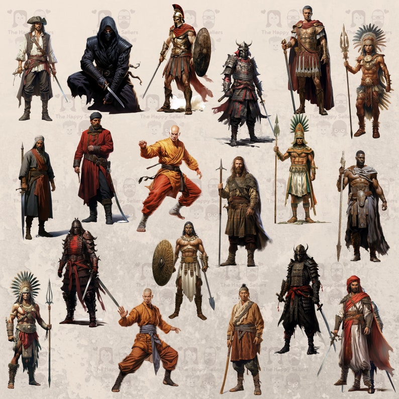 60 Ancient Warriors Clipart Pack INSTANT DOWNLOAD 60 Mighty Ancient ...