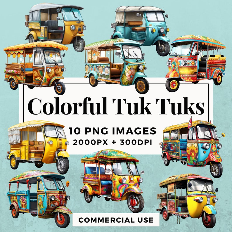 10 Colorful Tuk Tuks Clipart Pack INSTANT DOWNLOAD 10 Tuk Tuk ...