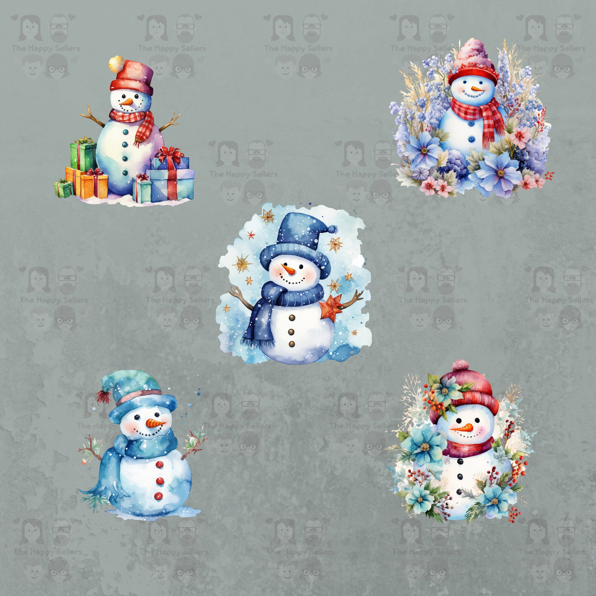 10 Watercolor Snowmen Clipart Pack INSTANT DOWNLOAD 10 Snowman ...