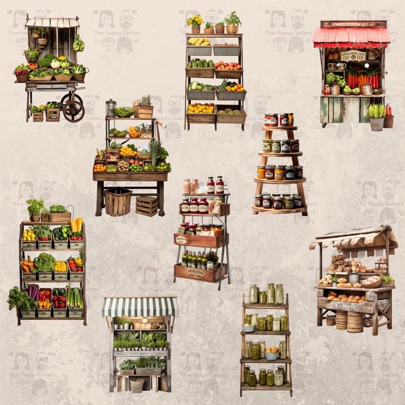20 Fresh Farm Produce Stands Clipart Pack INSTANT DOWNLOAD, PNG ...