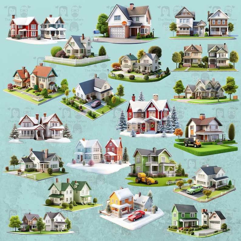 30 Suburban Houses Clipart Pack INSTANT DOWNLOAD 30 Cozy Home - Etsy