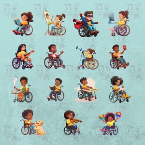 30 Kids in Wheelchairs Clipart Pack - INSTANT DOWNLOAD, PNG Transparent ...