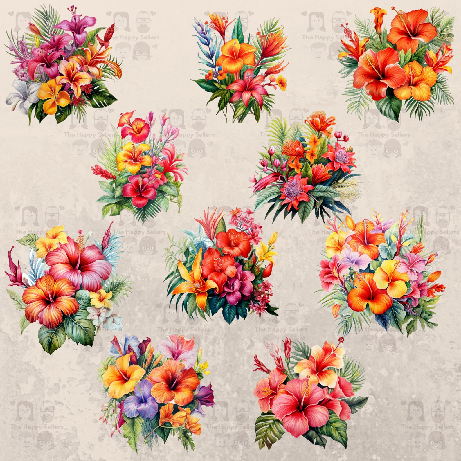 40 Tropical Flowers Clipart Pack INSTANT DOWNLOAD Exotic Tropical ...
