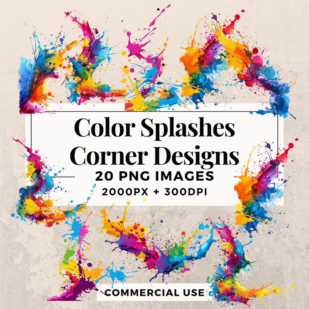 20 Color Splashes Corner Designs Clipart Pack - INSTANT DOWNLOAD, PNG ...