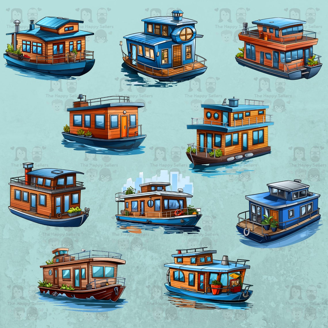 20 Cartoon Houseboats Clipart Pack INSTANT DOWNLOAD 20 - Etsy
