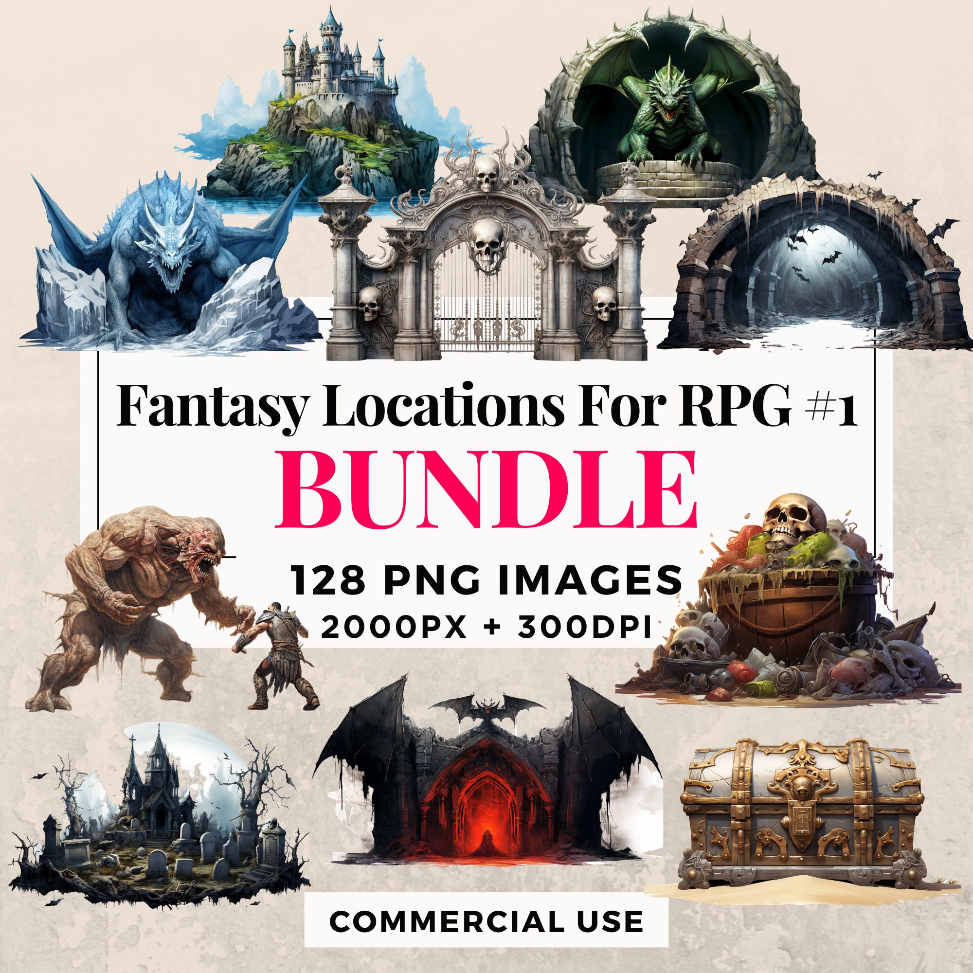 128 Fantasy Locations for RPG #1 Clipart Bundle - Instant Download, PNG ...