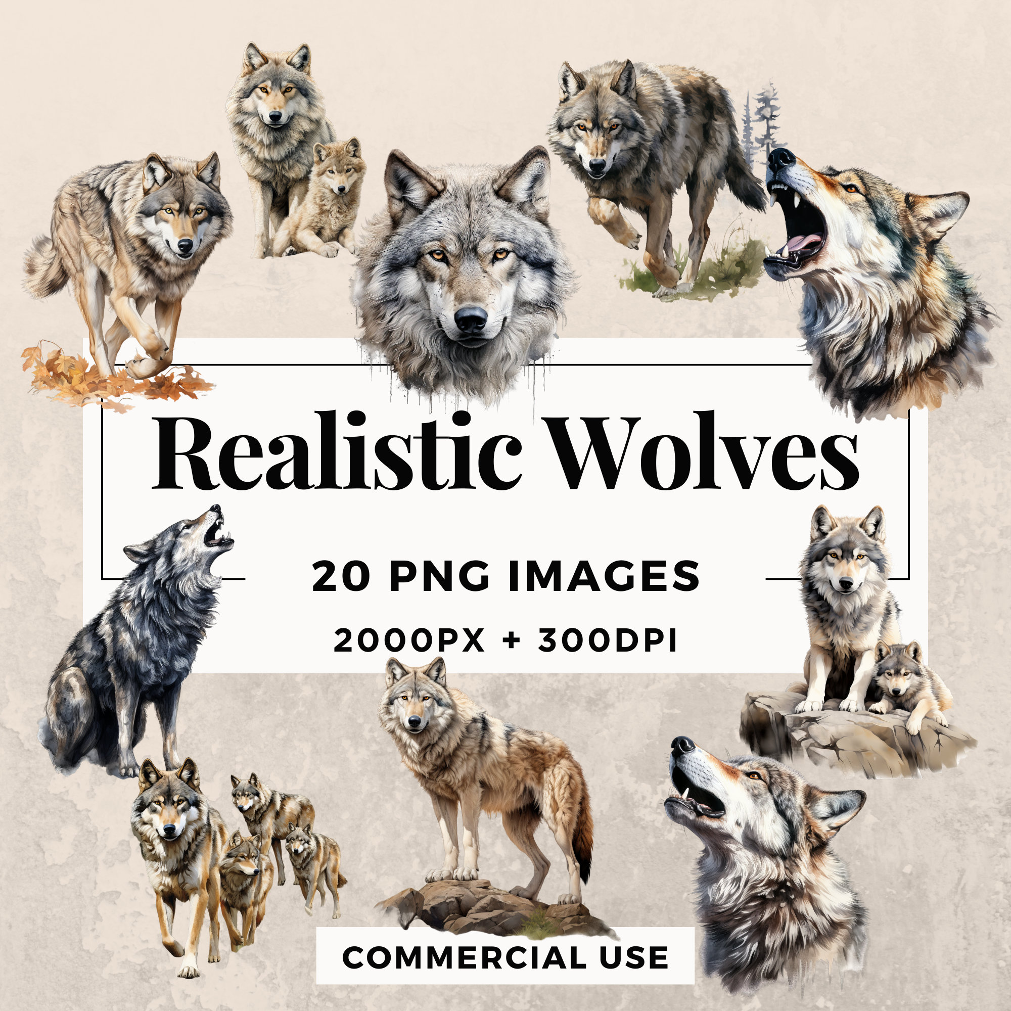 20 Realistic Wolves Clipart Pack INSTANT DOWNLOAD 20 Wolf - Etsy UK