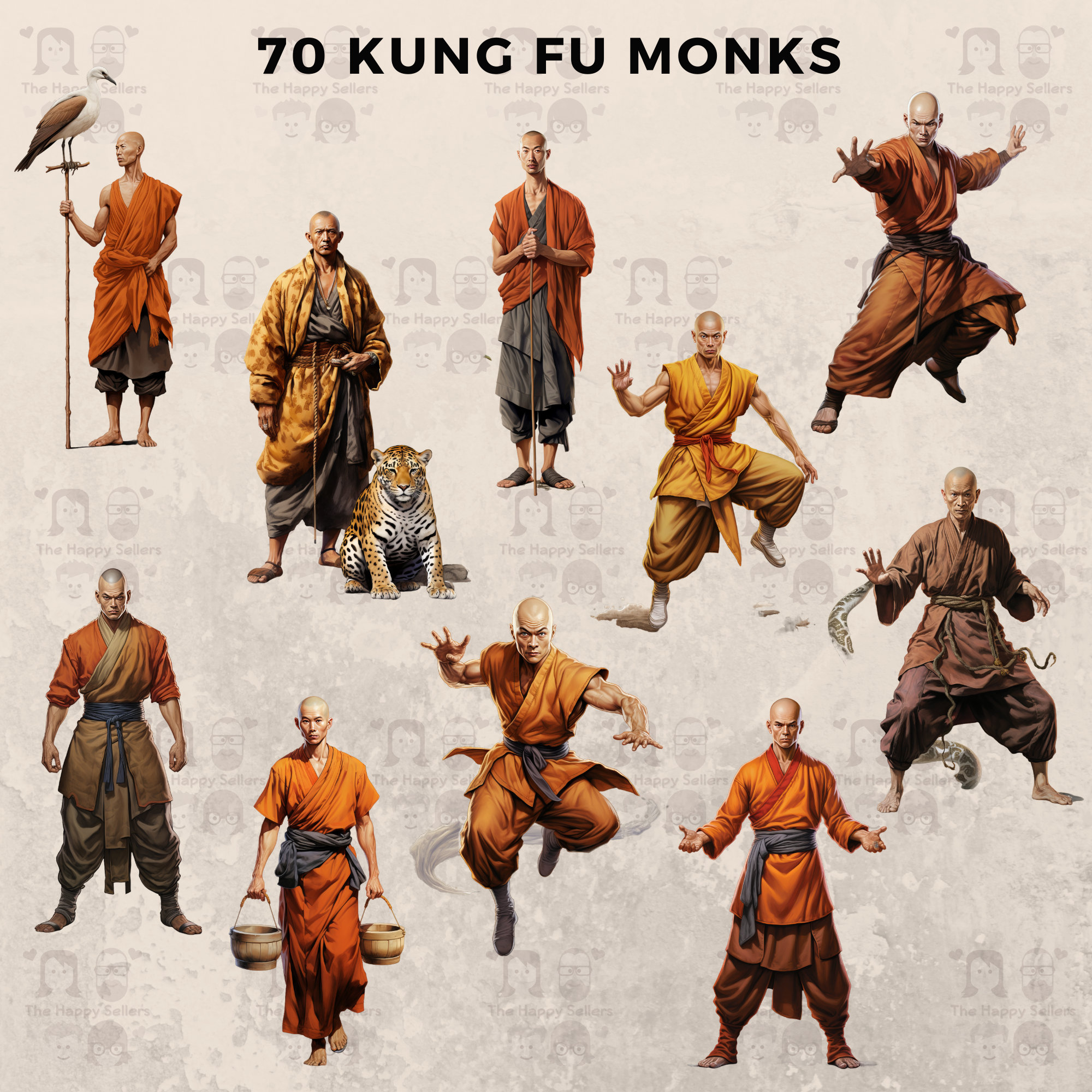 70 Kung Fu Monks Clipart Pack INSTANT DOWNLOAD 70 Kung Fu Monk ...