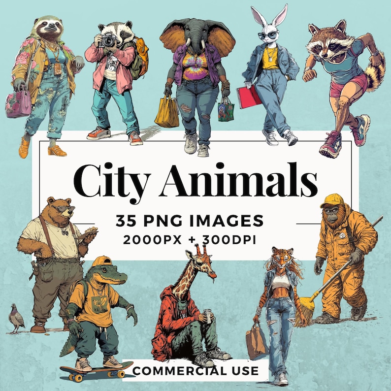 35 City Animals Clipart Pack INSTANT DOWNLOAD 35 Urban Wildlife ...