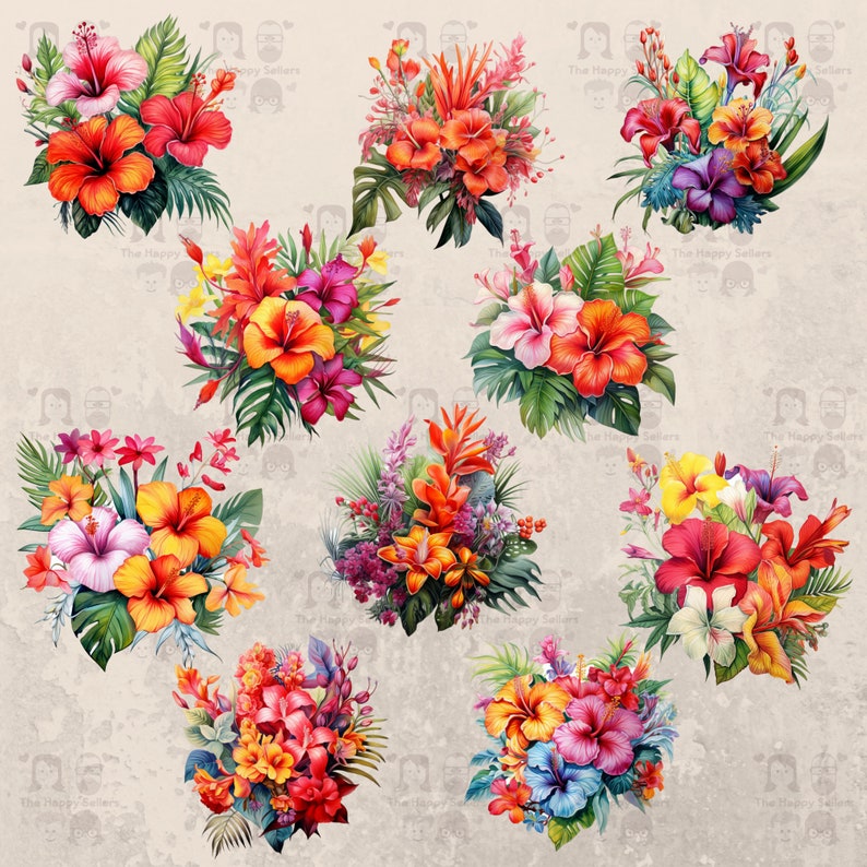 40 Tropical Flowers Clipart Pack INSTANT DOWNLOAD Exotic Tropical ...