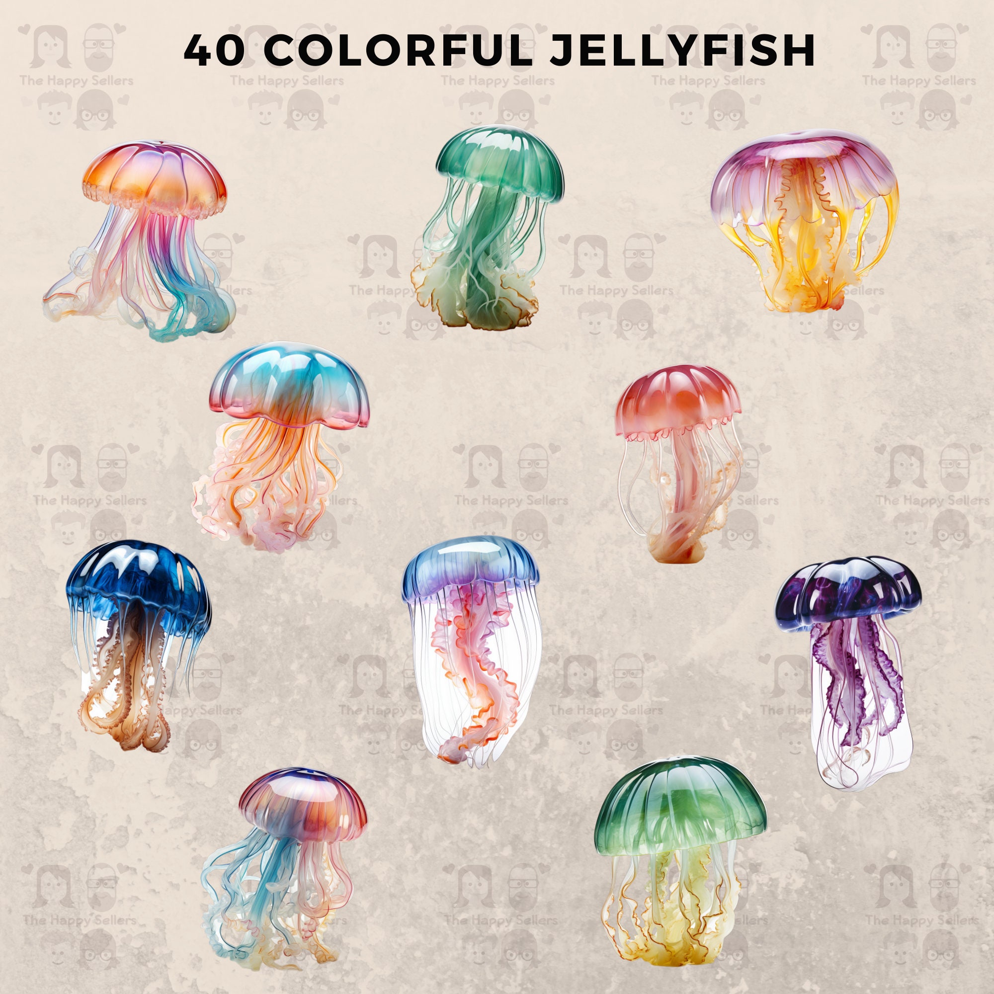 40 Colorful Jellyfish Clipart Pack INSTANT DOWNLOAD 40 Vibrant ...