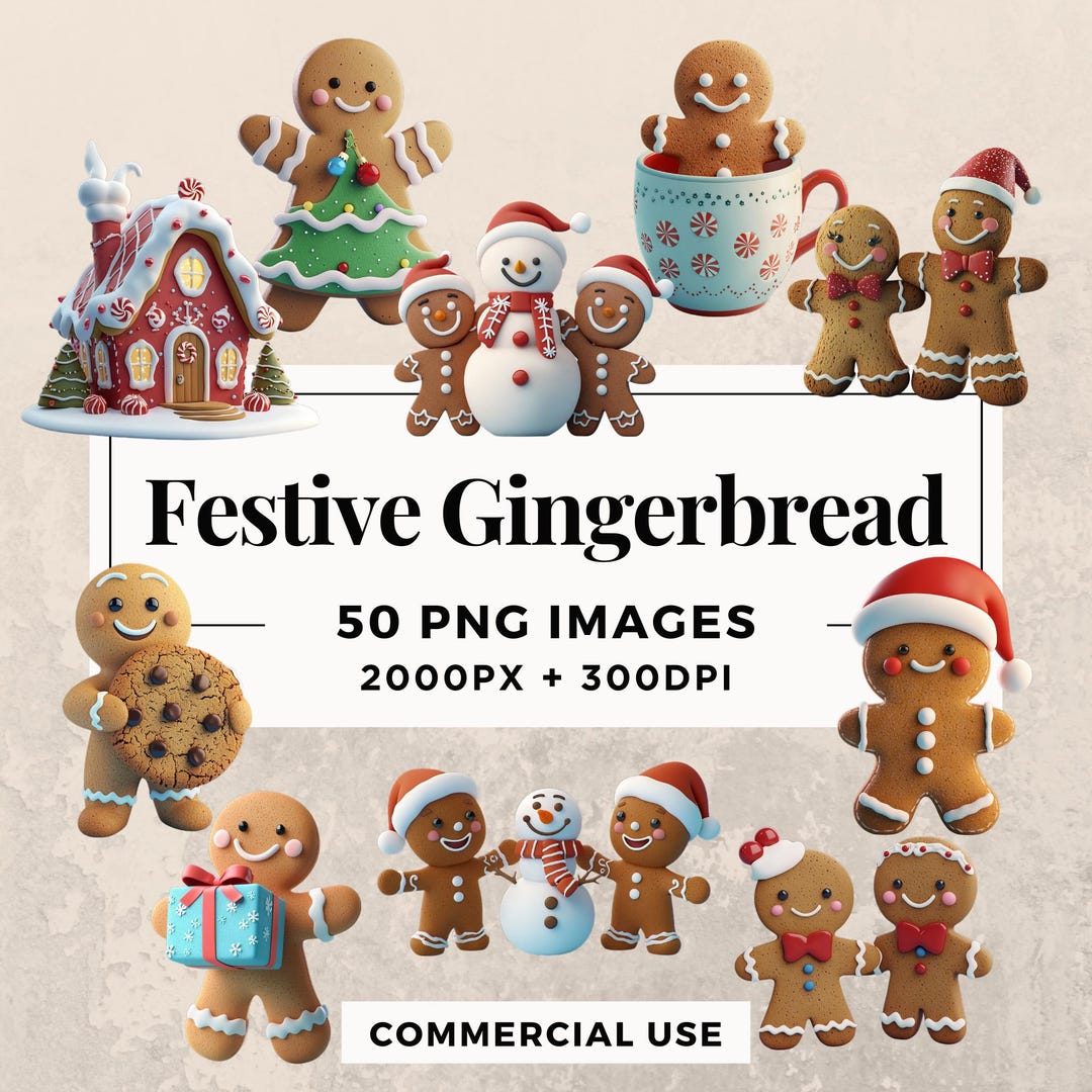 50 Festive Gingerbread Clipart Pack INSTANT DOWNLOAD 50 Gingerbread ...