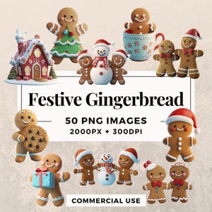 50 Festive Gingerbread Clipart Pack INSTANT DOWNLOAD 50 Gingerbread ...