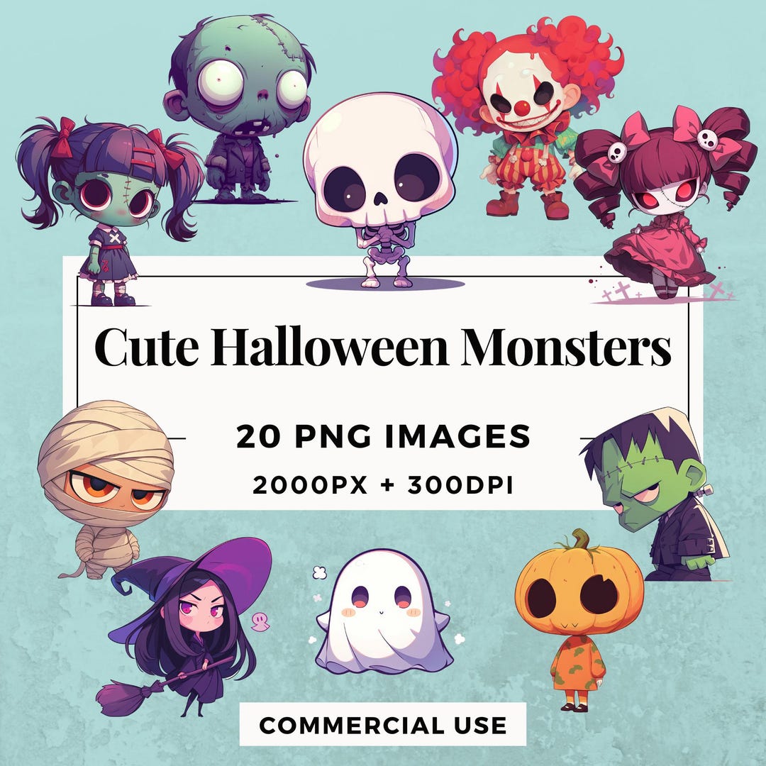 20 Cute Halloween Monsters Clipart Pack INSTANT DOWNLOAD 20 Adorable ...