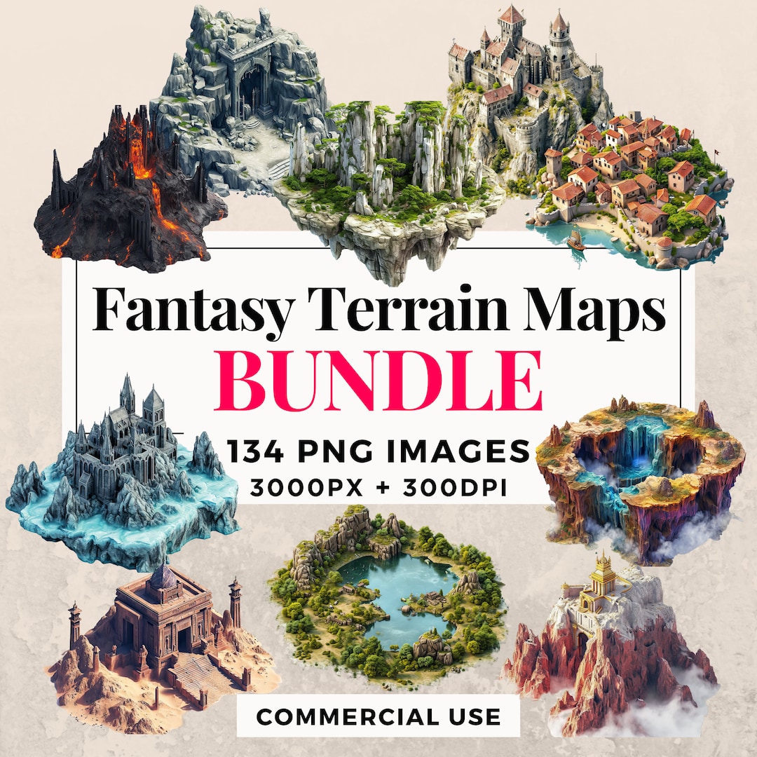 134 Fantasy Terrain Maps Clipart Bundle - Instant Download, PNG Images ...