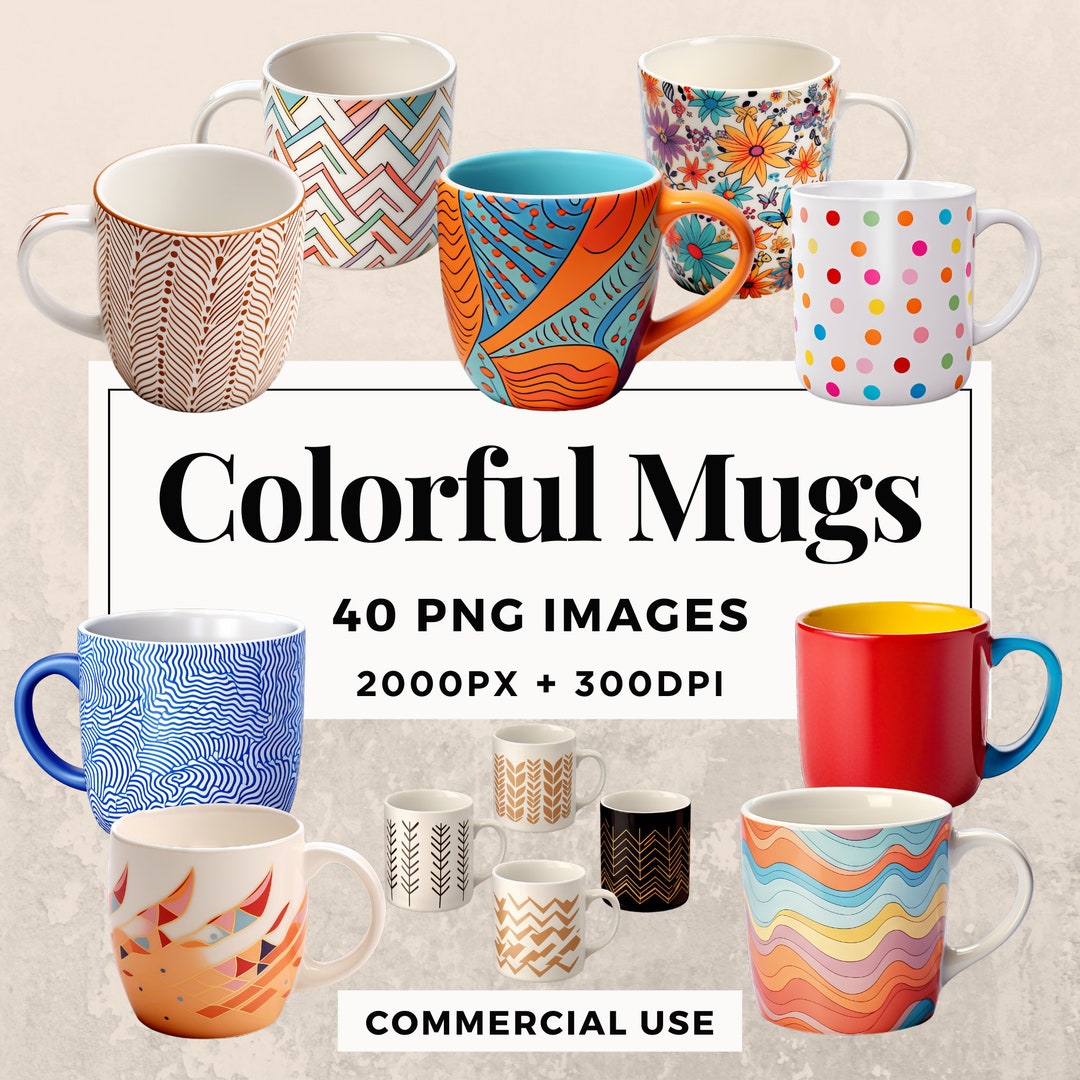 40 Colorful Mugs Clipart Pack INSTANT DOWNLOAD 40 Vibrant Mug ...
