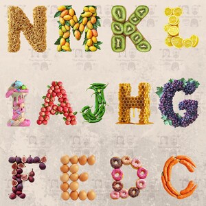 26 Alphabet Food Clipart Pack INSTANT DOWNLOAD 26 Food-themed Letters ...