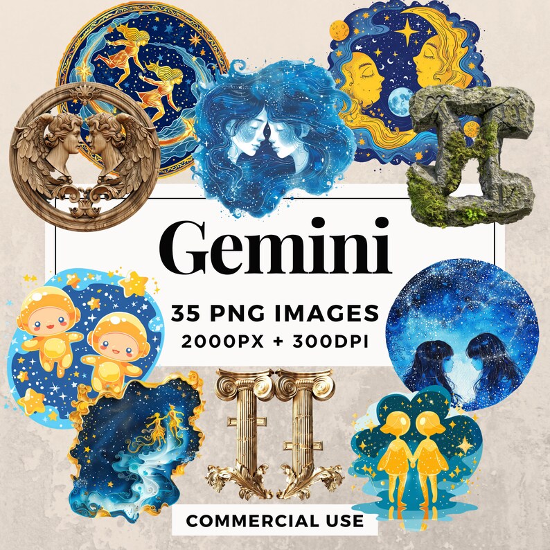 35 Gemini Clipart Pack INSTANT DOWNLOAD 35 Zodiac Illustrations, PNG ...