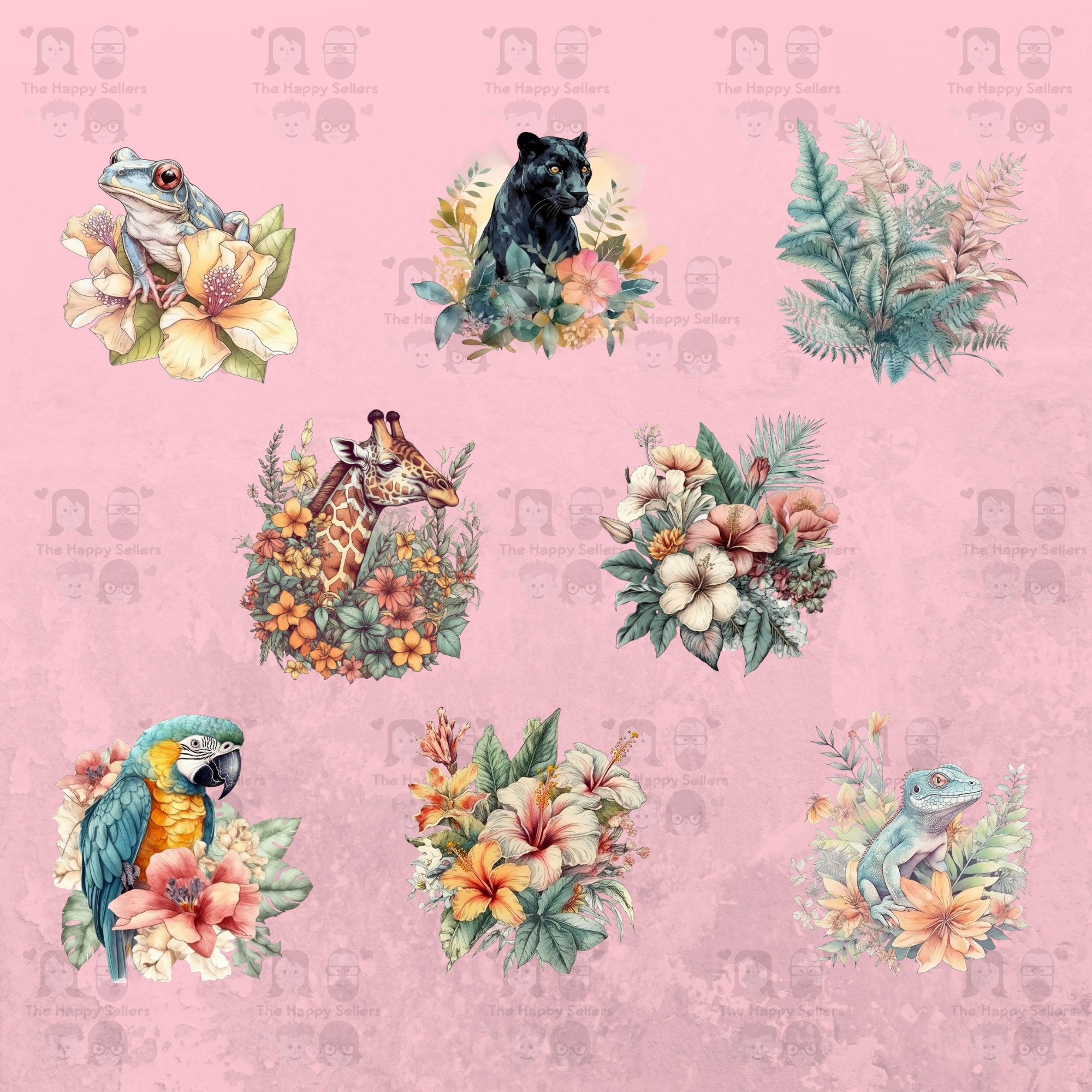 17 Vintage Jungle Animals Clipart Pack INSTANT DOWNLOAD 17 Jungle ...
