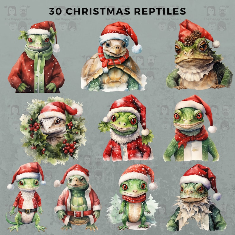 30 Christmas Reptiles Clipart Pack INSTANT DOWNLOAD 30 Festive - Etsy