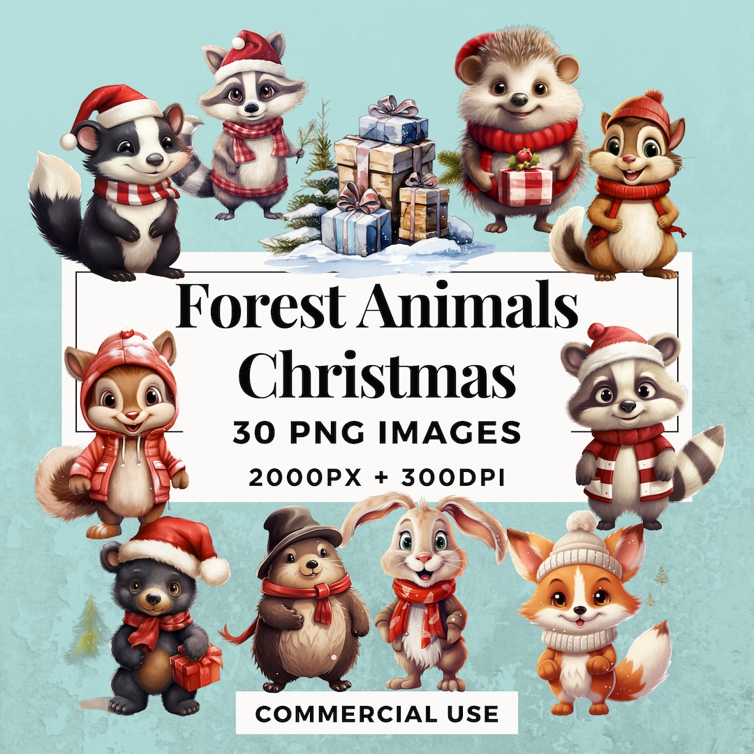 30 Forest Animals Christmas Clipart Pack - INSTANT DOWNLOAD, PNG ...