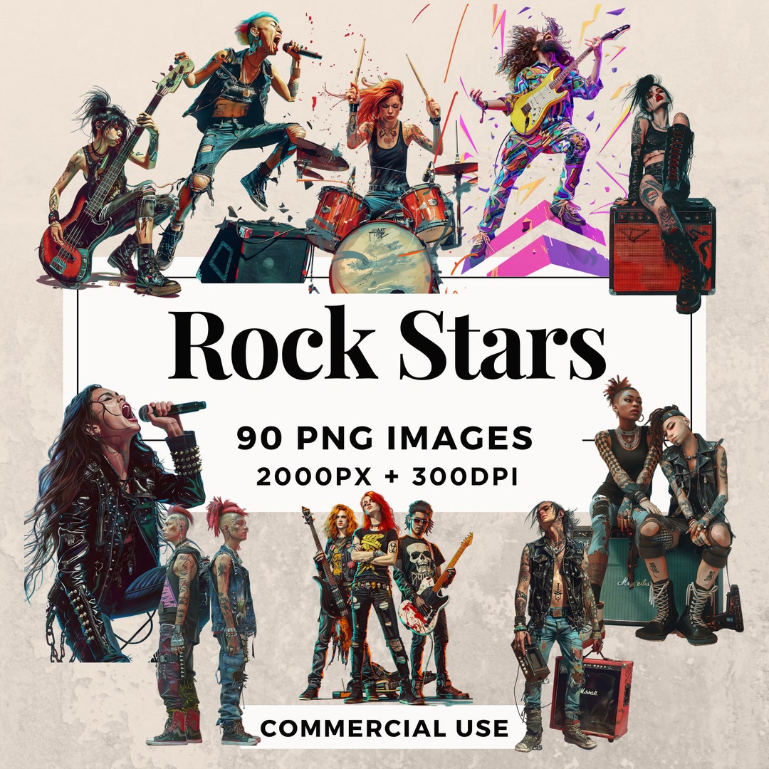 90 Rock Stars Clipart Pack INSTANT DOWNLOAD 90 Bold Illustrations, PNG ...