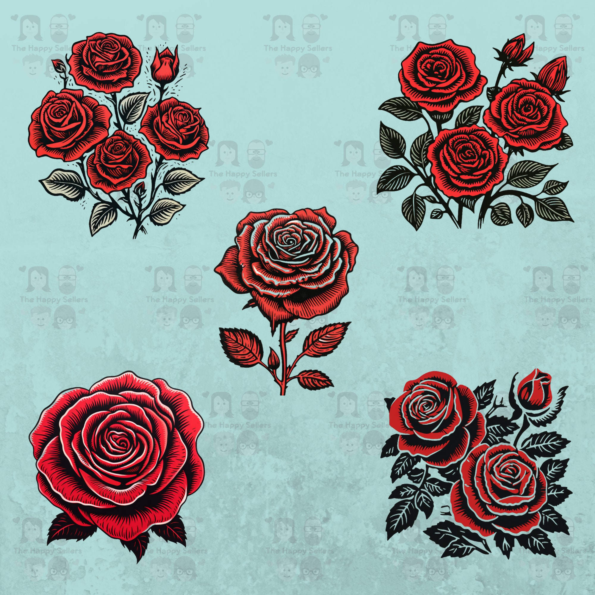 20 Linocut Roses Clipart Pack INSTANT DOWNLOAD 20 Linocut Rose ...