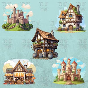20 Cartoon Medieval Houses Clipart Pack INSTANT DOWNLOAD 20 Medieval ...