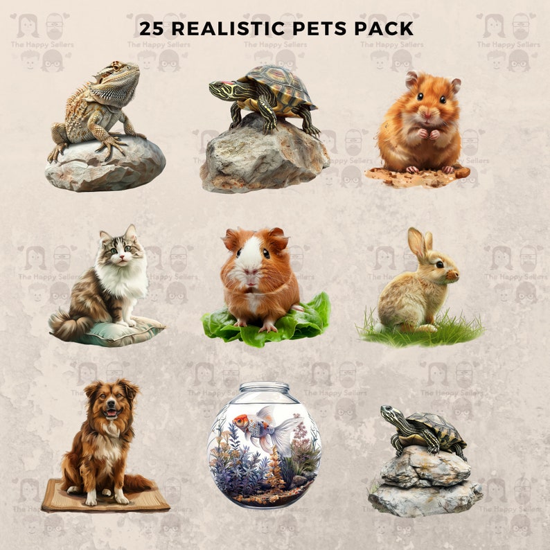 25 Realistic Pets Clipart Pack INSTANT DOWNLOAD 25 Lifelike Pet ...
