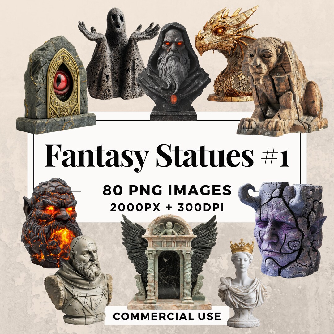 80 Fantasy Statues #1 Clipart Pack INSTANT DOWNLOAD 80 Fantasy Statue ...