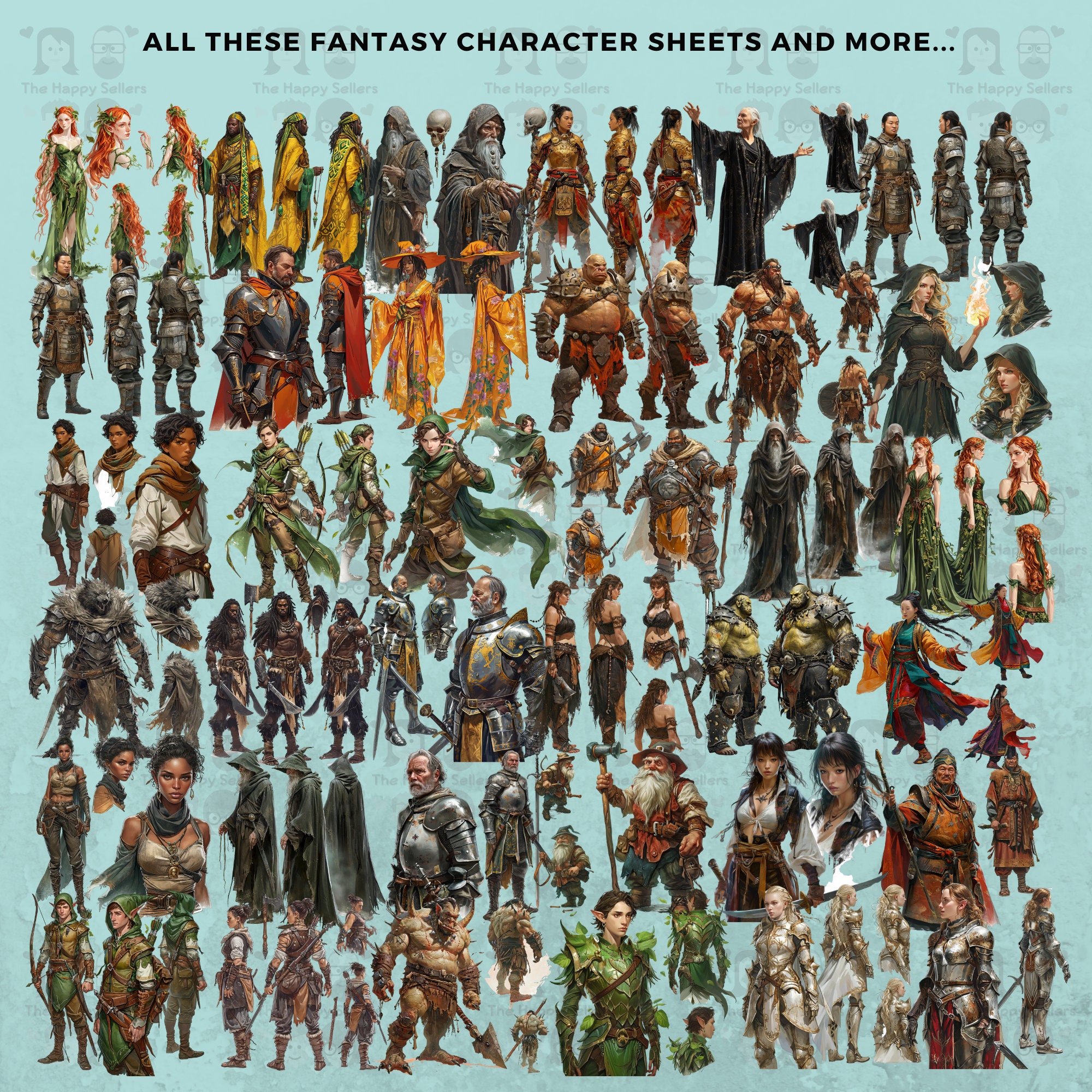130 Fantasy Character Sheets Clipart Bundle Instant Download, PNG ...