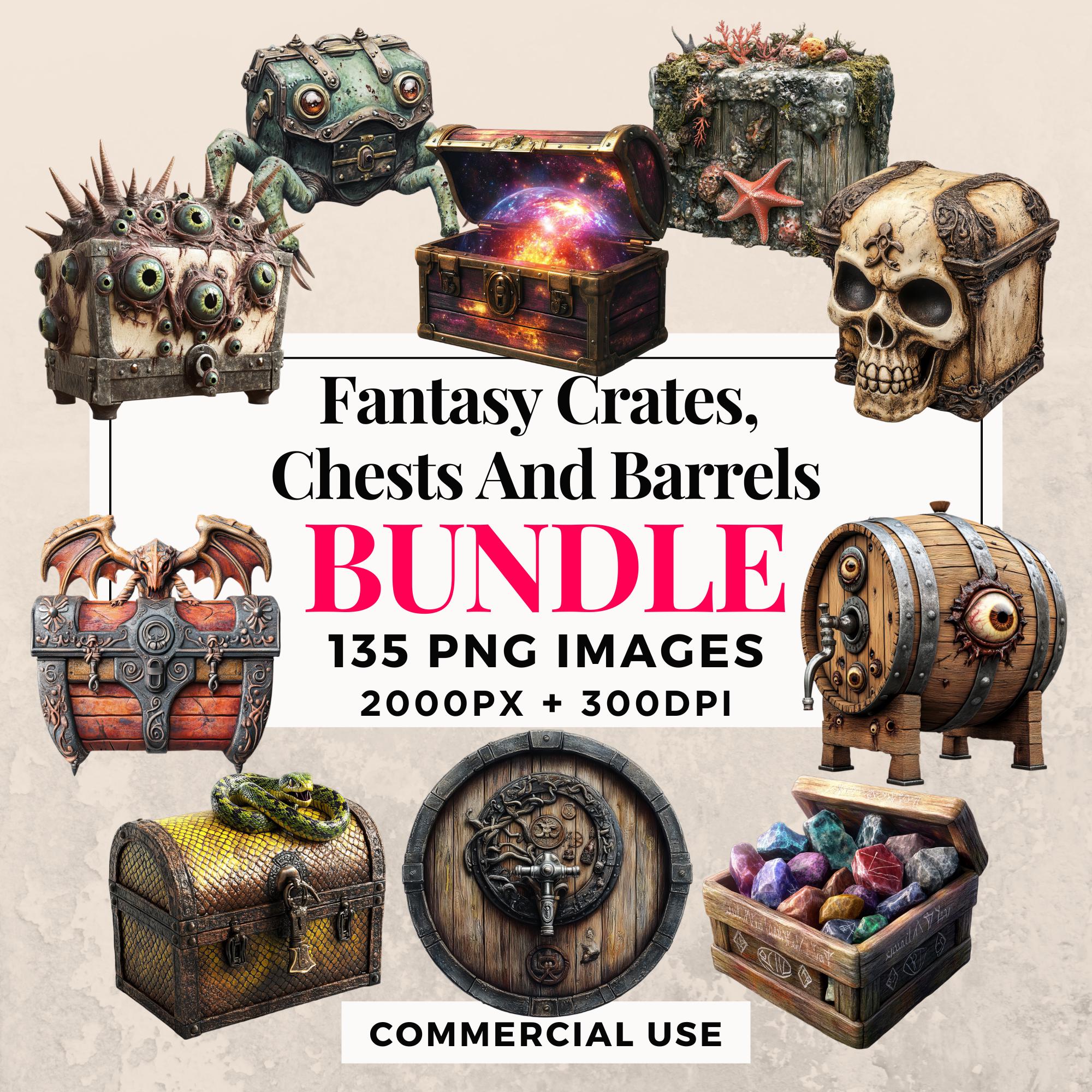 135 Fantasy Crates, Chests, and Barrels Clipart Bundle - Instant ...