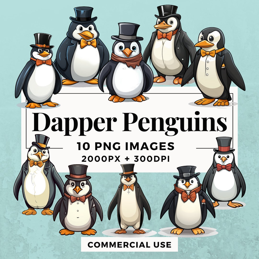 10 Dapper Penguins Clipart Pack INSTANT DOWNLOAD 10 Stylish Penguin ...