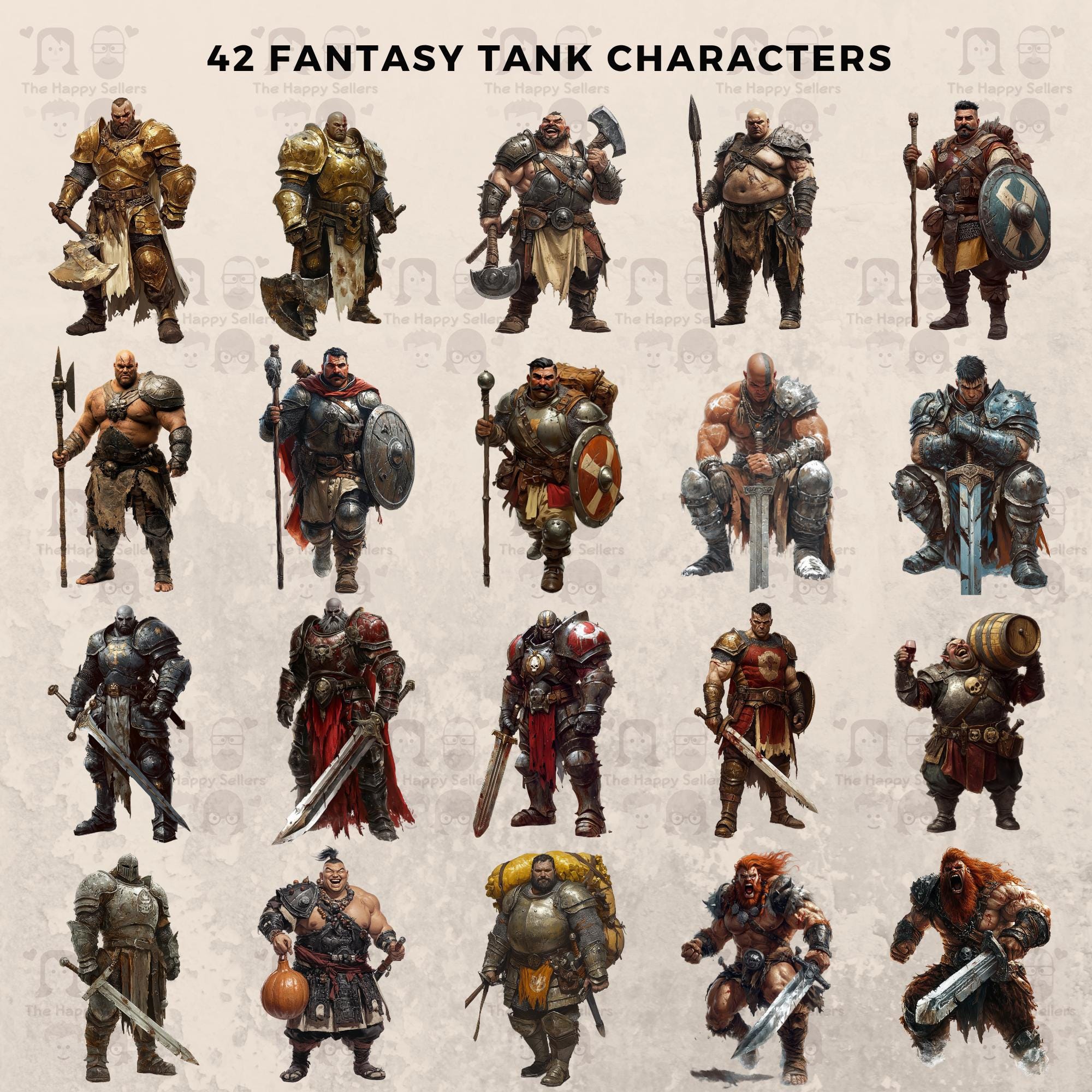 42 Fantasy Tank Characters Clipart Pack INSTANT DOWNLOAD 42 Armored ...